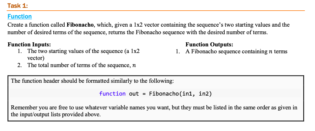 Solved Task 1: Function Create a function called Fibonacho, | Chegg.com