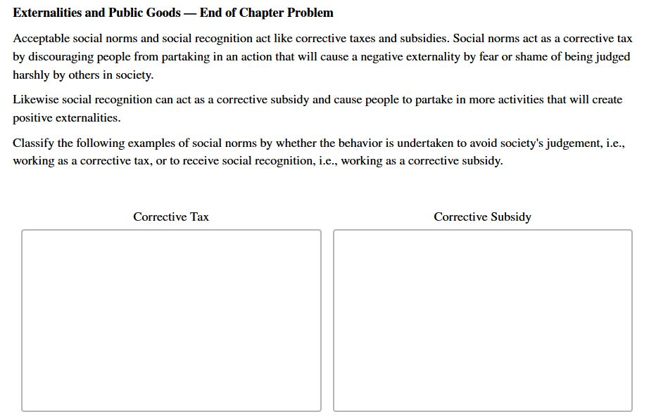 Solved Corrective Tax Corrective Subsidy Answer Bank Holding | Chegg.com