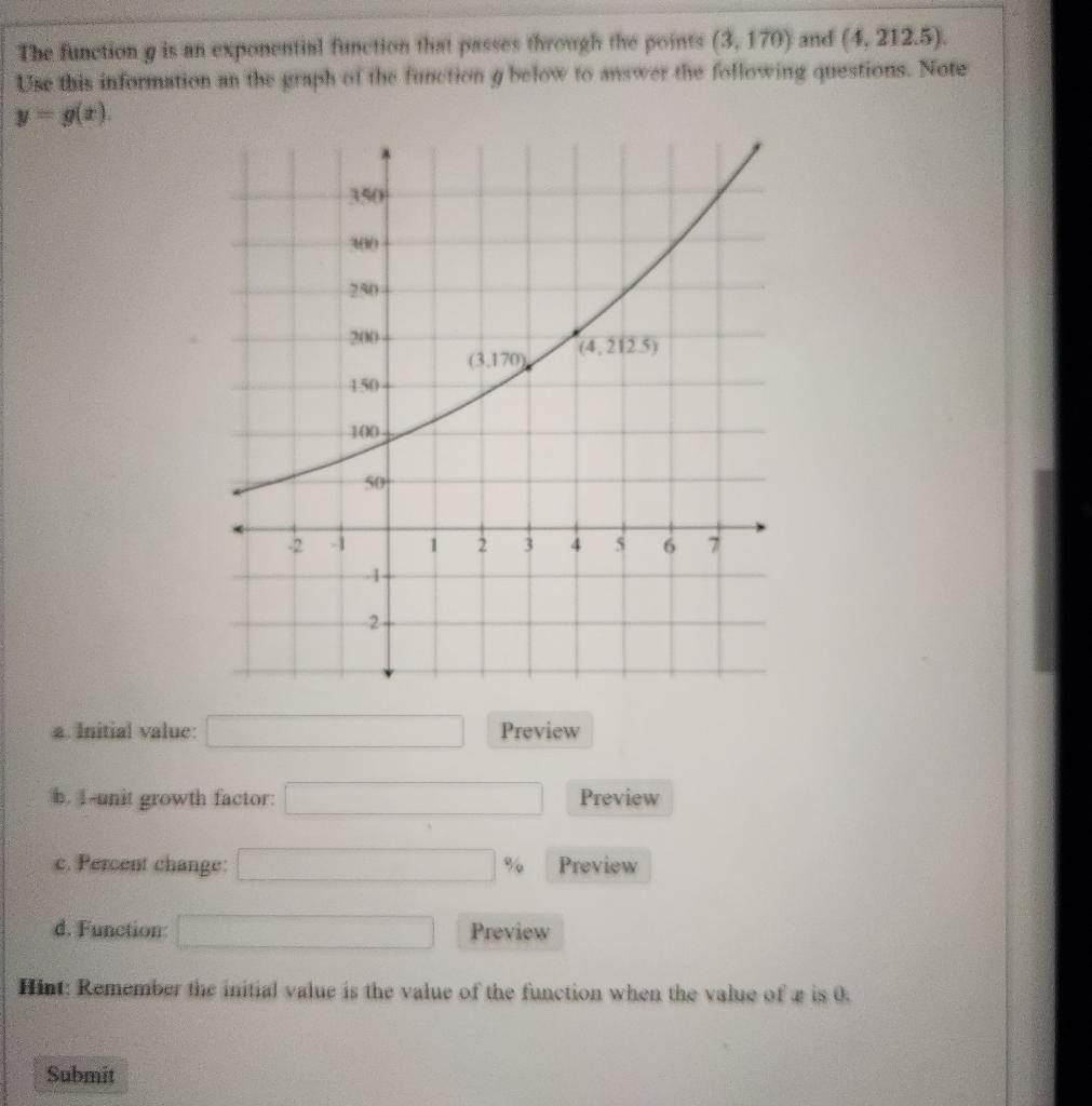 Solved The function g is an exproxential function that | Chegg.com