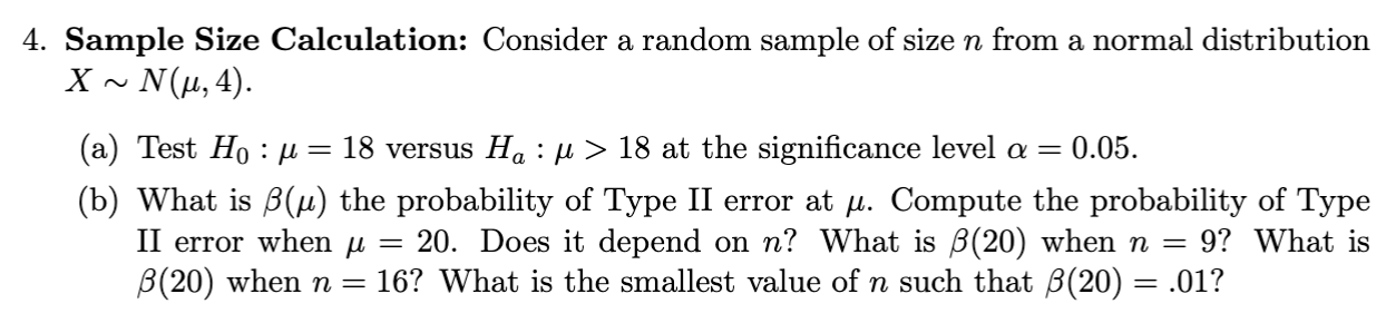 Solved 4. Sample Size Calculation: Consider a random sample | Chegg.com