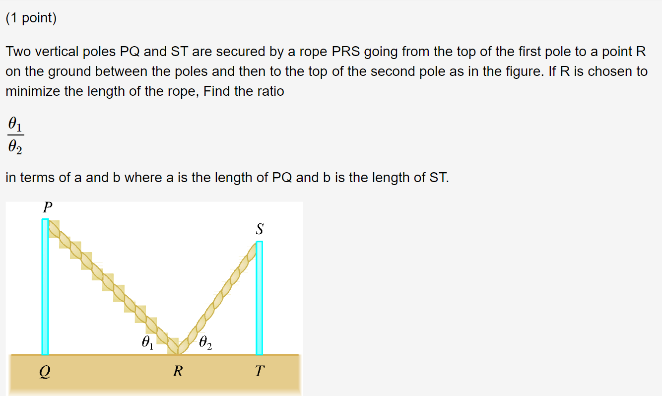Two vertical poles PQ and ST are secured by a rope | Chegg.com