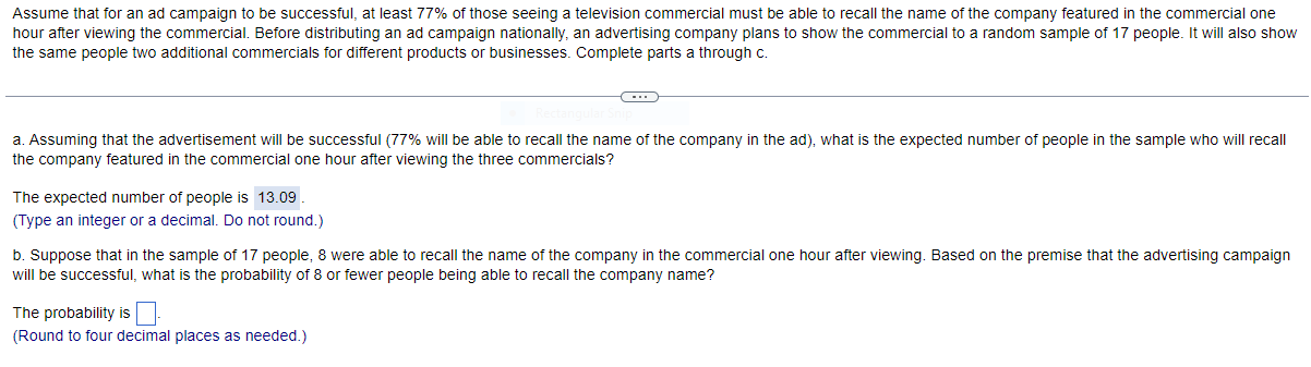 Solved Assume that for an ad campaign to be successful, at | Chegg.com