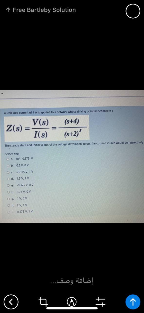 Solved 1 Free Bartleby Solution 0 A unit step current of 1 A | Chegg.com