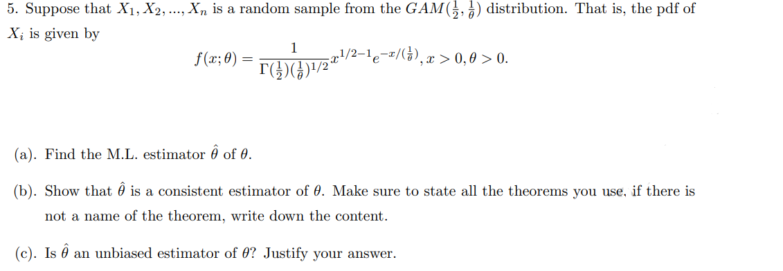 Solved 5. Suppose that X1,X2,…,Xn is a random sample from | Chegg.com