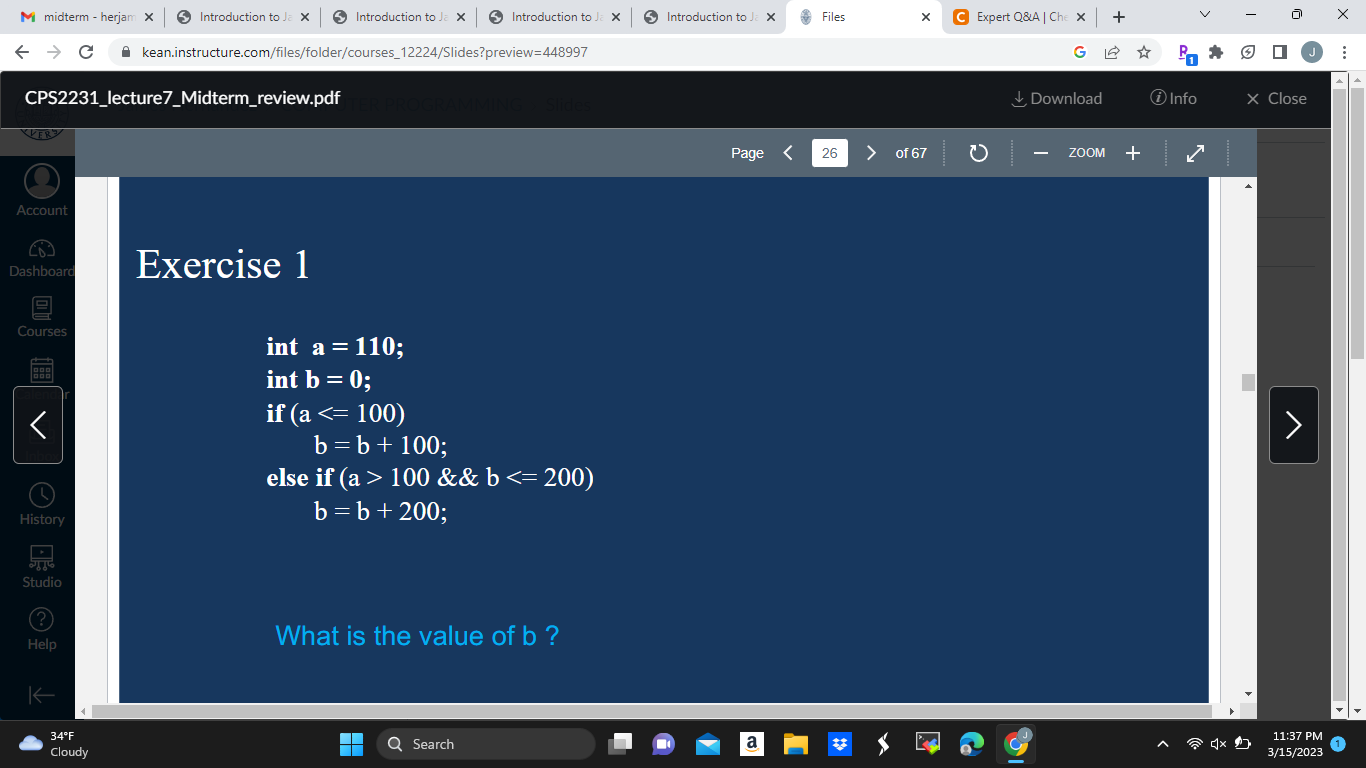 Solved Exercise 1 What is the value of b ? | Chegg.com