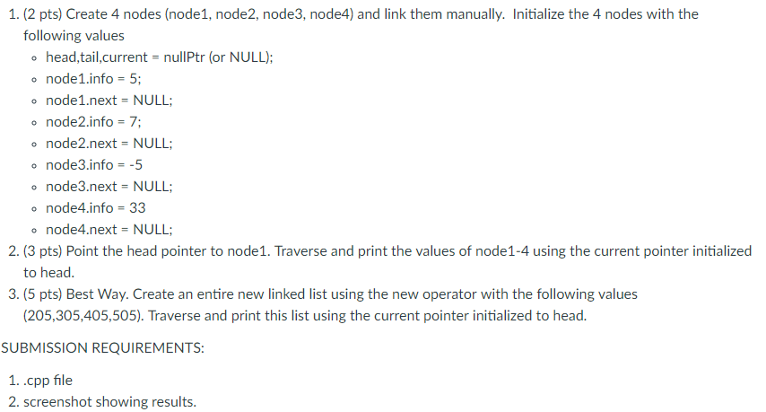 1. (2 pts) Create 4 nodes (node1, node2, node3, | Chegg.com
