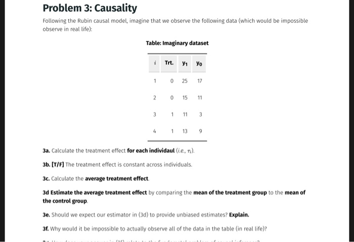 Problem 3: Causality Following the Rubin causal | Chegg.com