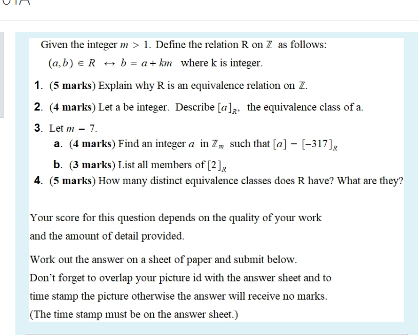 Solved Given the integer m > 1. Define the relation R on Z | Chegg.com