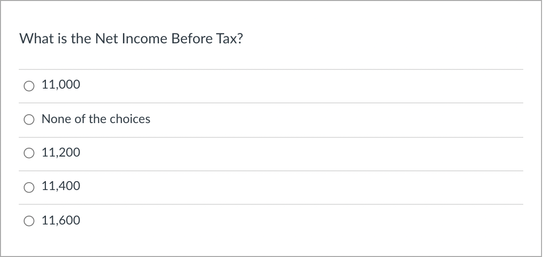 Solved What is the Net Income Before Tax? 11,000 None of the | Chegg.com