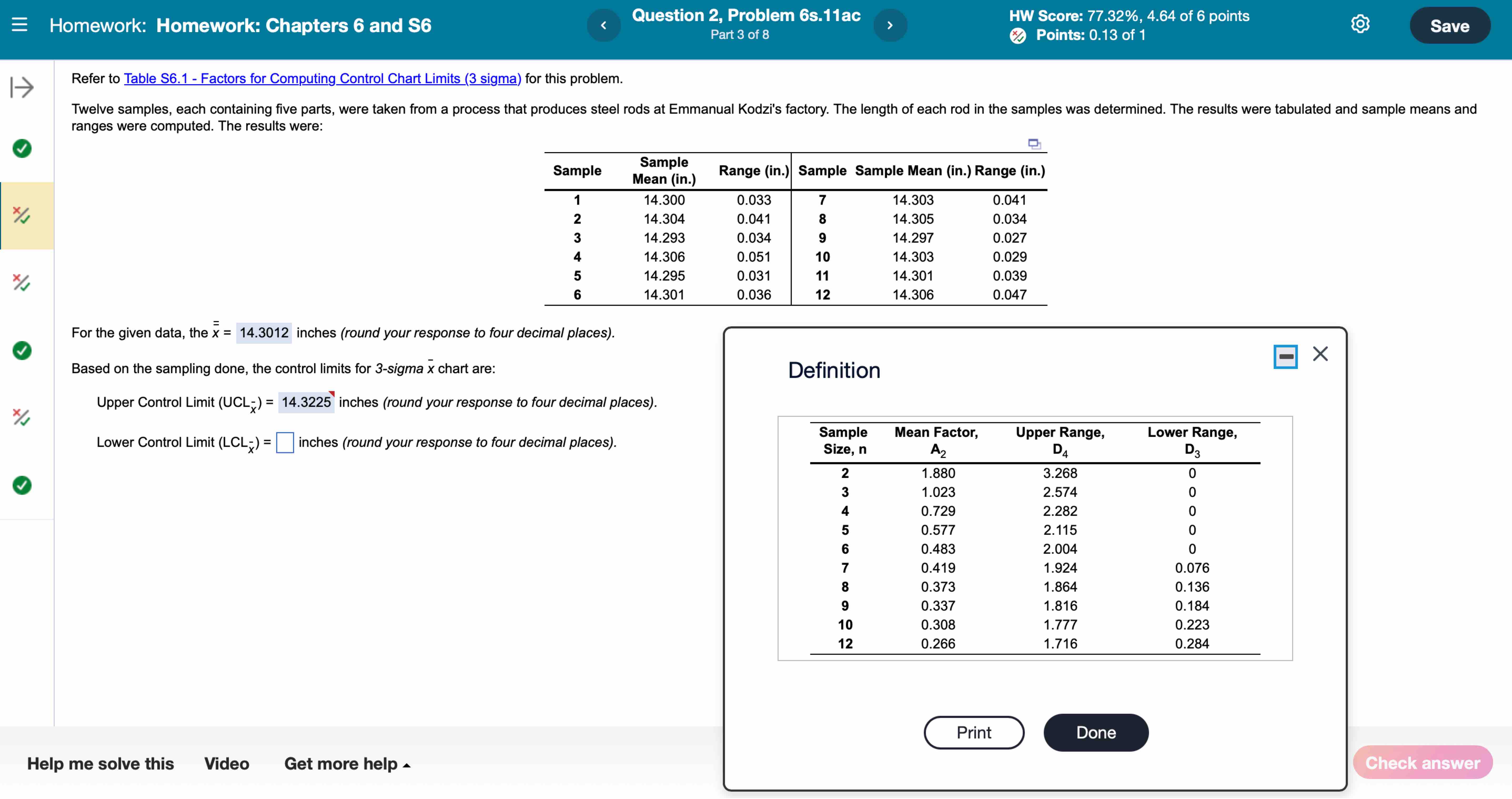 Solved Refer to Table S6.1 - ﻿Factors for Computing Control | Chegg.com