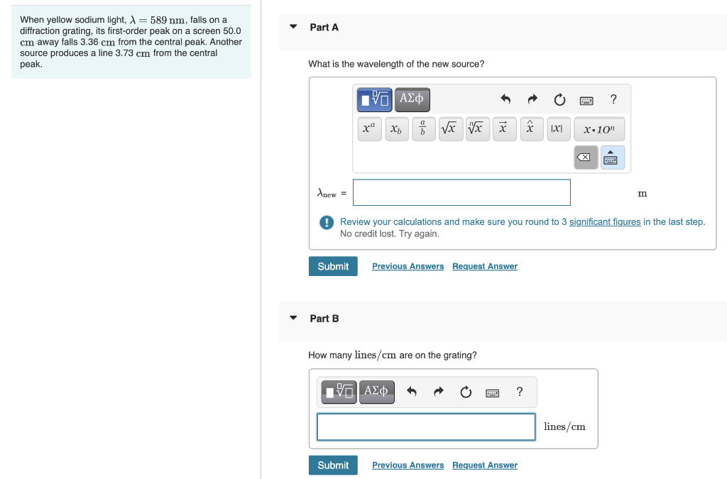 Solved Part A When yellow sodium light. = 589 nm, falls on a | Chegg.com