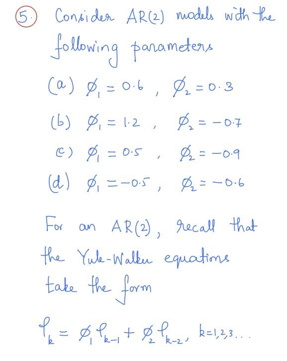 Solved Consider AR(2) models with the following parameters | Chegg.com