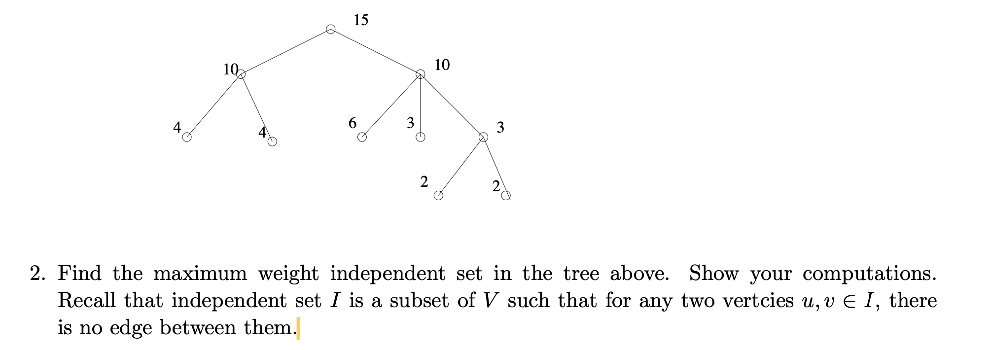2. Find the maximum weight independent set in the | Chegg.com