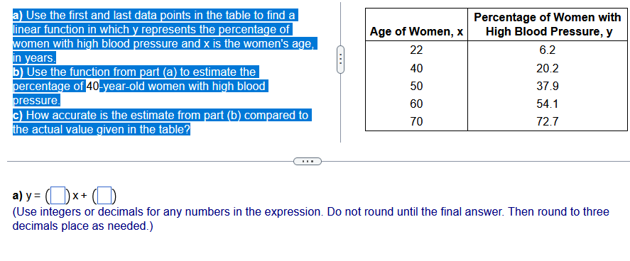 Solved a) Use the first and last data points in the table to | Chegg.com