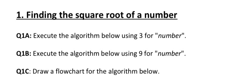 1. Finding the square root of a number Q1A: Execute | Chegg.com