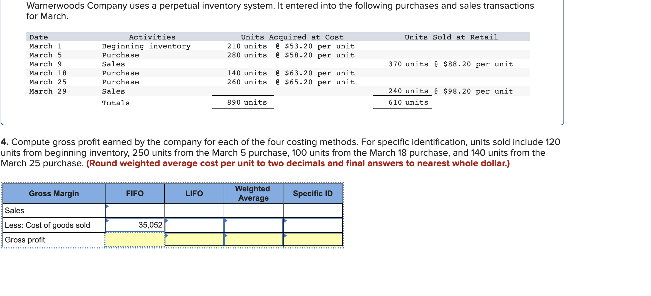 Solved Warnerwoods Company uses a perpetual inventory | Chegg.com