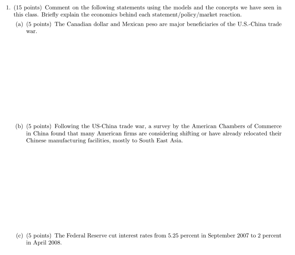 Solved Models used in the class: Ricardian Model, The | Chegg.com
