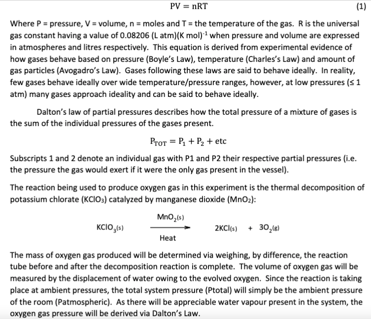 Solved PV = nRT (1) Where P = pressure, V = volume, n = | Chegg.com