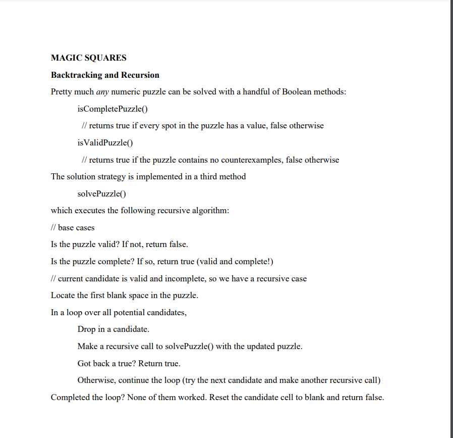 Solved MAGIC SQUARES Backtracking and Recursion Pretty much | Chegg.com