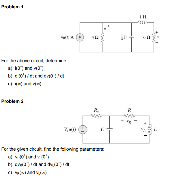Solved Problem 1 1 H 4u(t) A For the above circuit, | Chegg.com