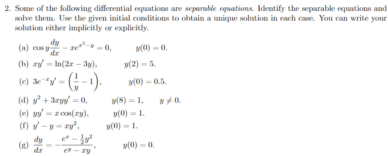 Solved 2 Some Of The Following Differential Equations Are