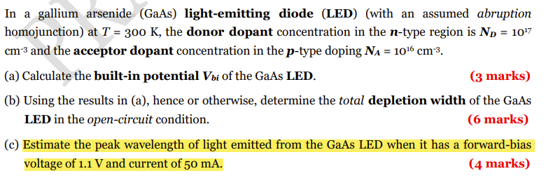 Solved In a gallium arsenide (GaAs) light-emitting diode | Chegg.com
