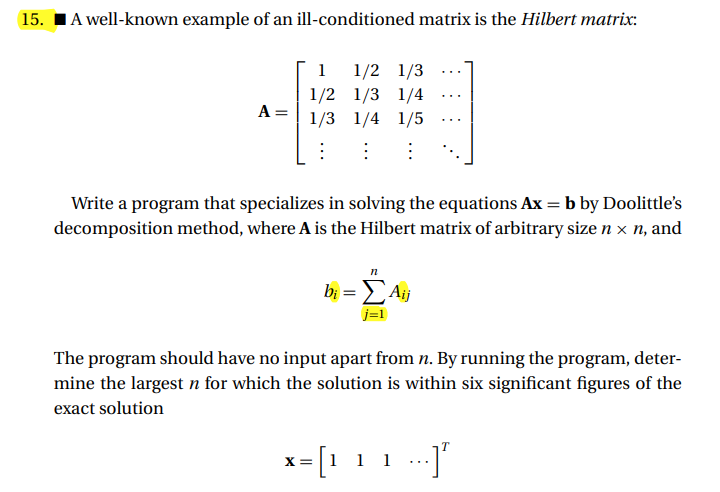 Solved 15. I A well-known example of an ill-conditioned | Chegg.com