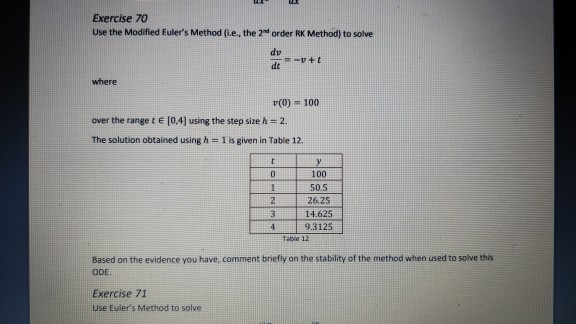 Solved Exercise 70 Use the Modified Euler's Method (ie., the | Chegg.com