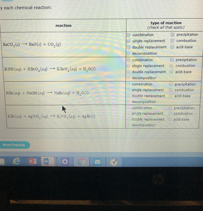 Solved y each chemical reaction: type of reaction (check all | Chegg.com