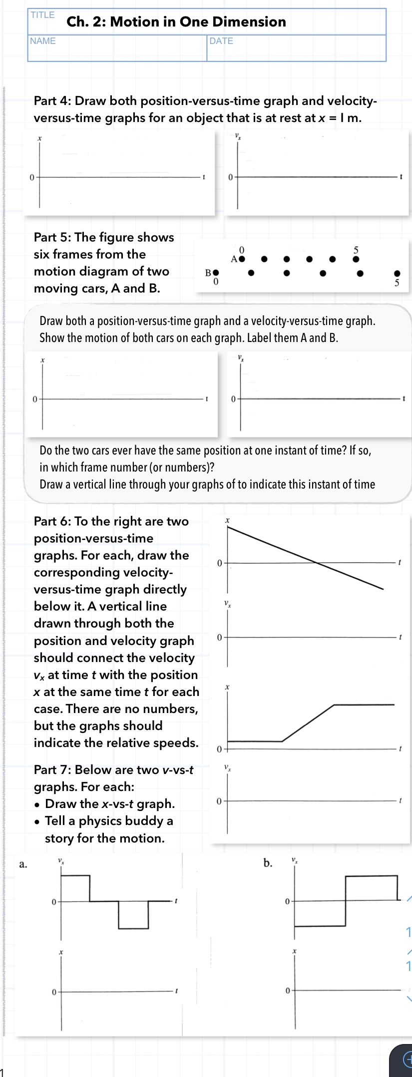 Solved TITLE Ch. 2: Motion in One Dimension NAME DATE Part | Chegg.com