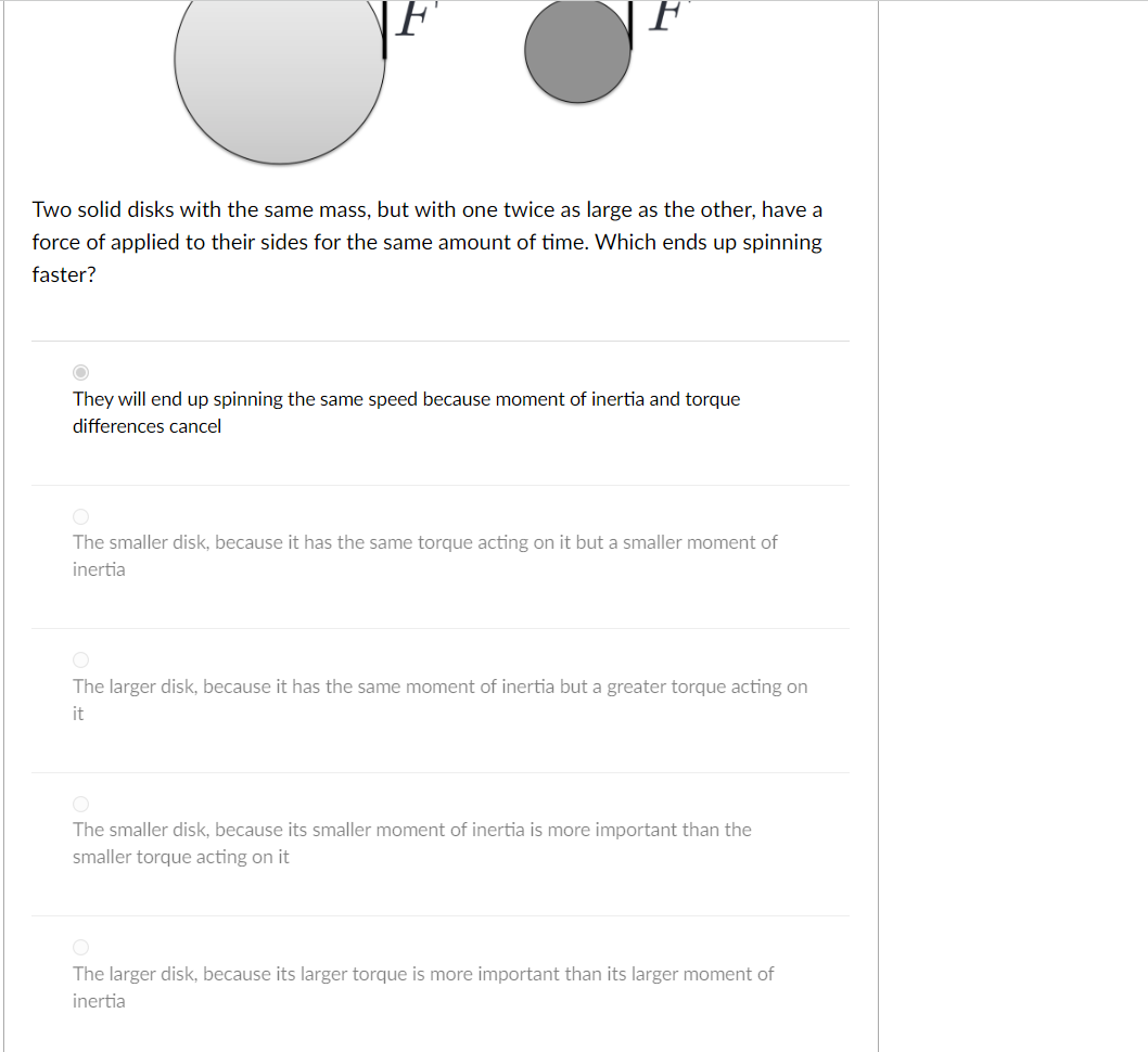 Solved F Two solid disks with the same mass, but with one | Chegg.com