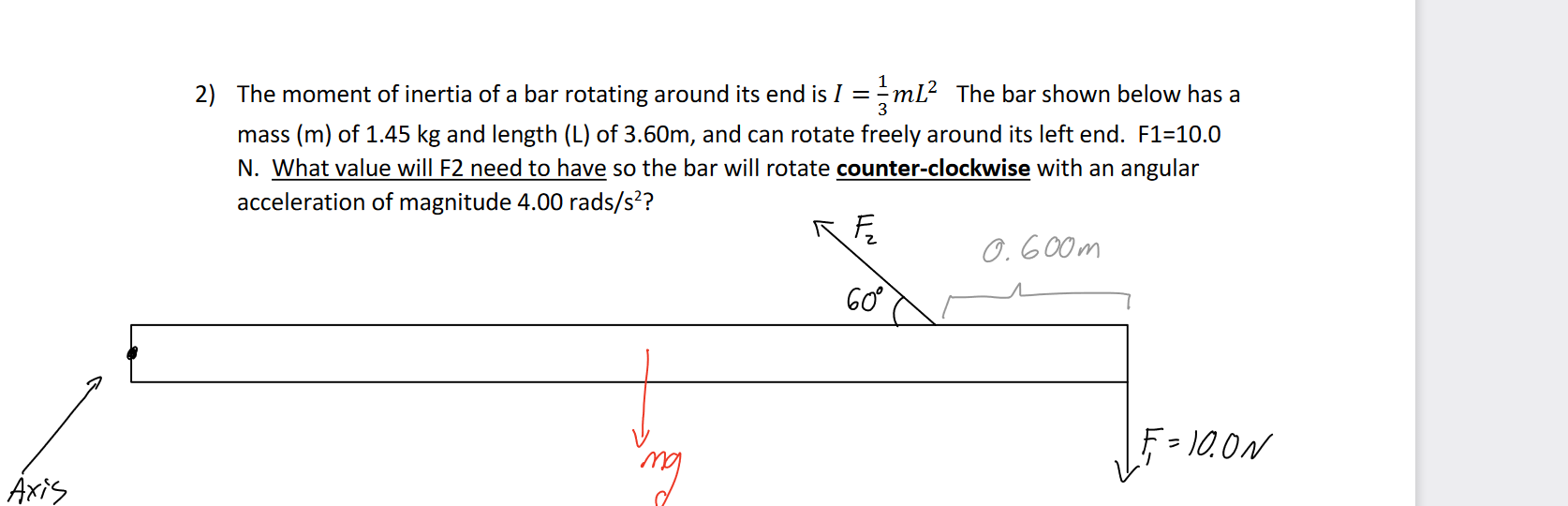 Solved 2) The moment of inertia of a bar rotating around its | Chegg.com