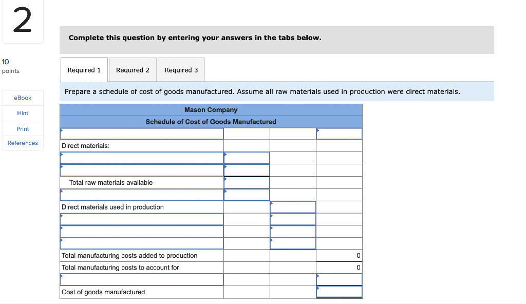 Solved 2 10 points eBook Hint Print References The following | Chegg.com