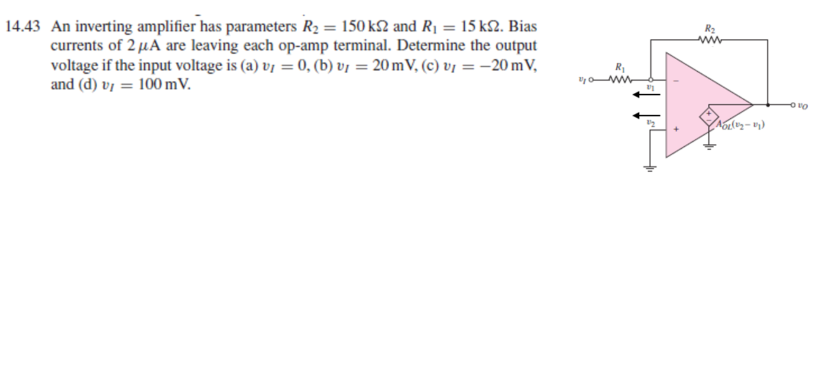Solved 14.43 ﻿An inverting amplifier has parameters R2=150kΩ | Chegg.com