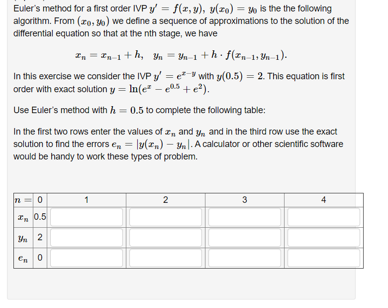 Solved Euler's method for a first order IVP y = f(x, y), | Chegg.com