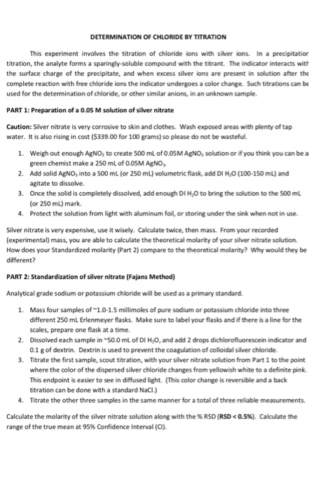 Solved DETERMINATION OF CHLORIDE BY TITRATION This | Chegg.com