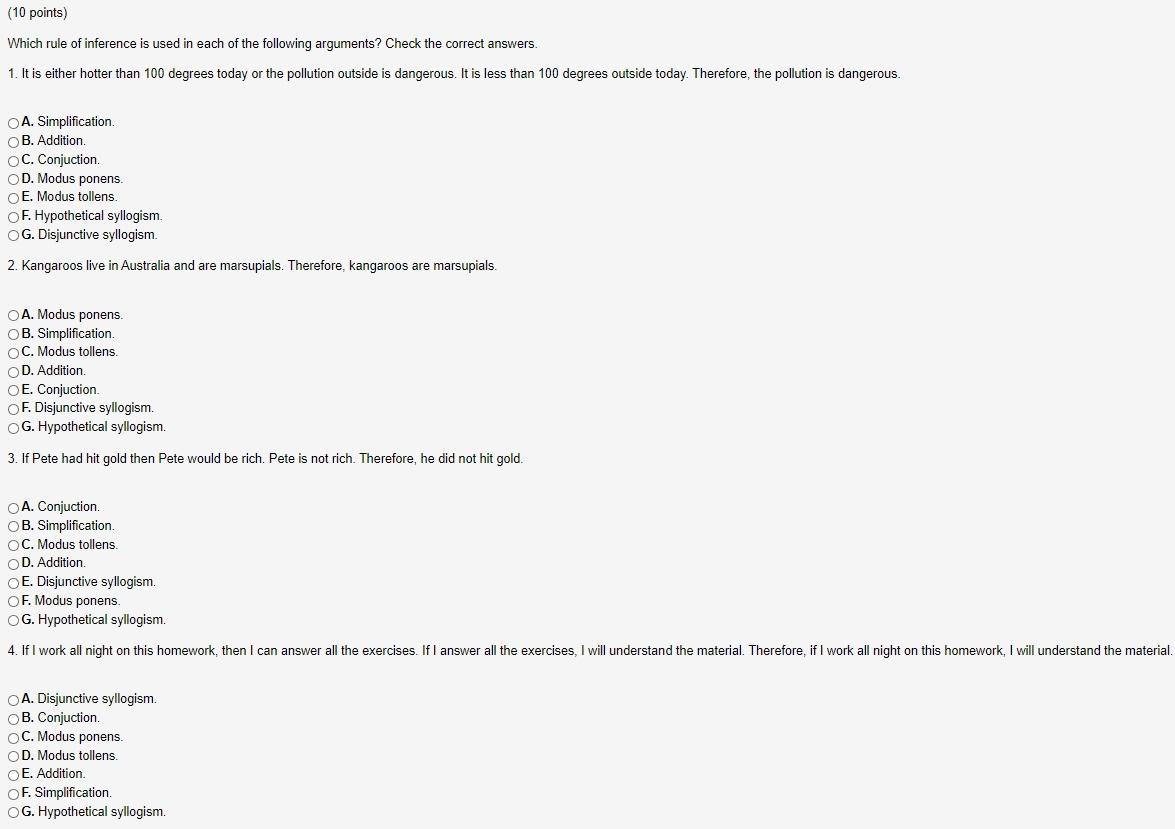 Solved (10 points) Which rule of inference is used in each | Chegg.com