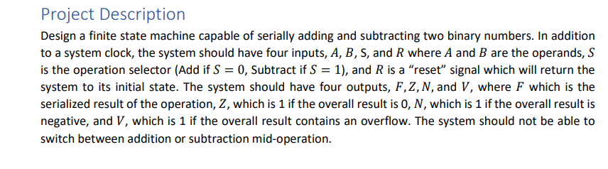 Solved Project Description Design a finite state machine | Chegg.com