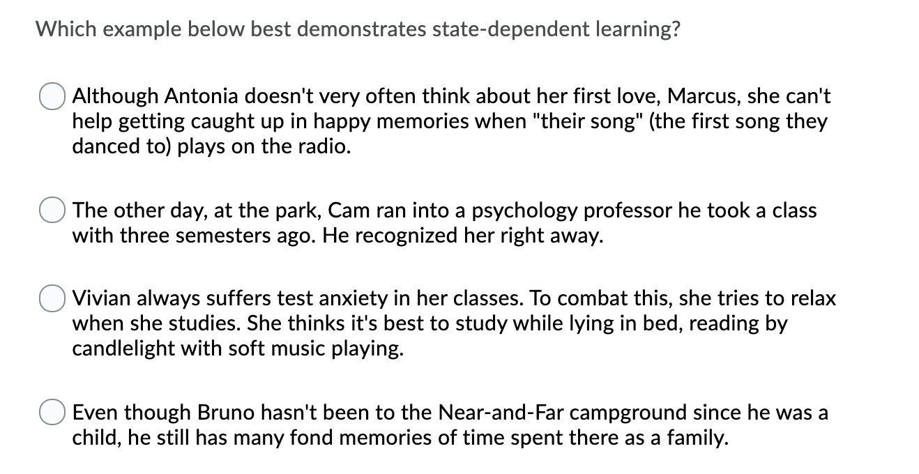 Solved Which example below best demonstrates state-dependent | Chegg.com