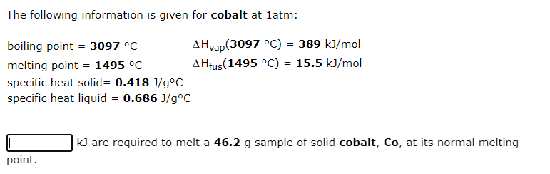 Solved The following information is given for cobalt at | Chegg.com