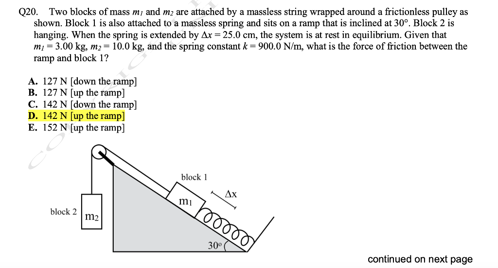 Solved Q20. Two blocks of mass mi and m2 are attached by a | Chegg.com