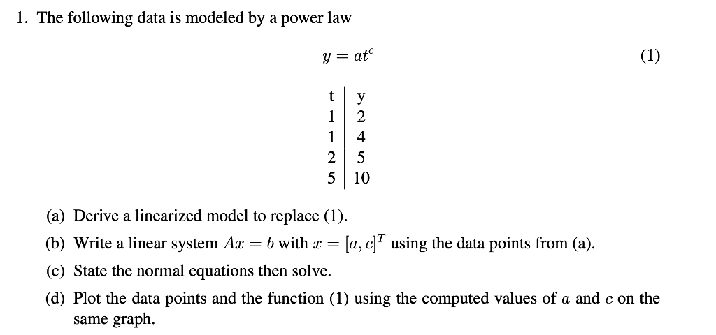 Solved 1. The following data is modeled by a power law y = | Chegg.com Solved 1. The following data is modeled by a power law y = | Chegg.com
