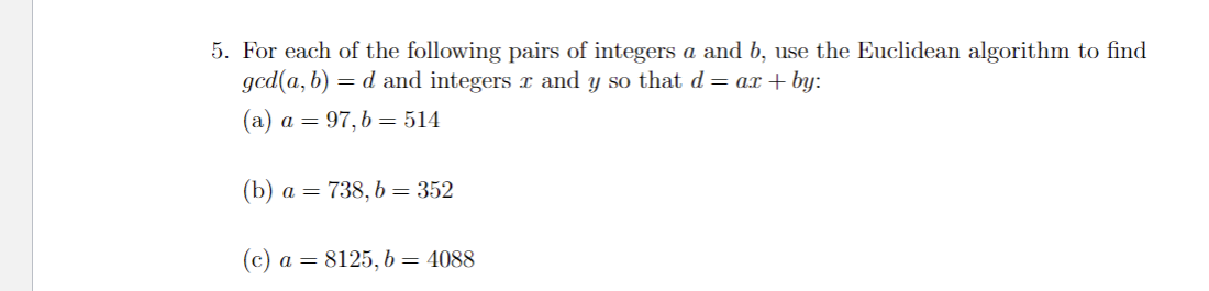 Solved 5. For each of the following pairs of integers a and | Chegg.com