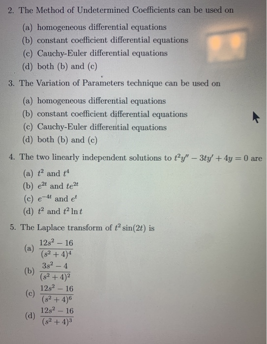 Solved 2. The Method of Undetermined Coefficients can be | Chegg.com