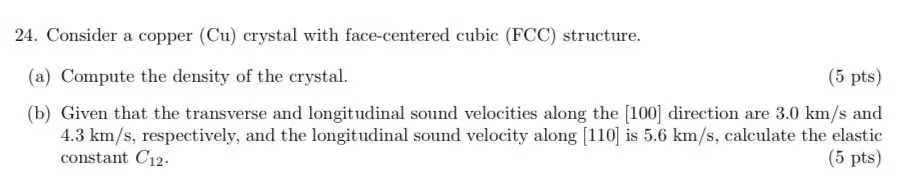Solved Consider a copper (Cu) ﻿crystal with face-centered | Chegg.com