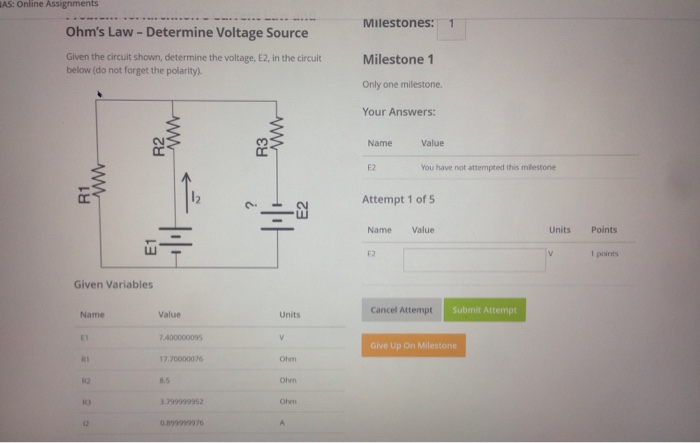Solved Given the circuit shown, determine the voltage, E2, | Chegg.com