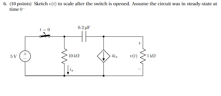 Solved (10 ﻿points) ﻿Sketch v(t) ﻿to scale after the switch | Chegg.com