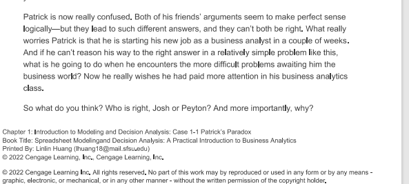 Solved Case 1-1 Patrick's Paradox Patrick's luck had changed | Chegg.com