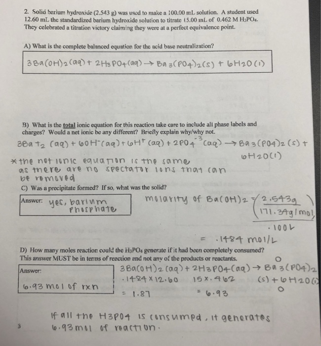 Solved 2. Solid barium hydroxide (2.543 g) was usod to make | Chegg.com