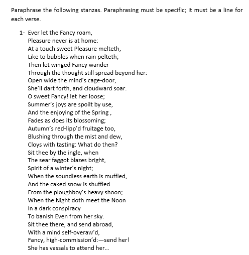 Paraphrase the following verses; each verse should | Chegg.com